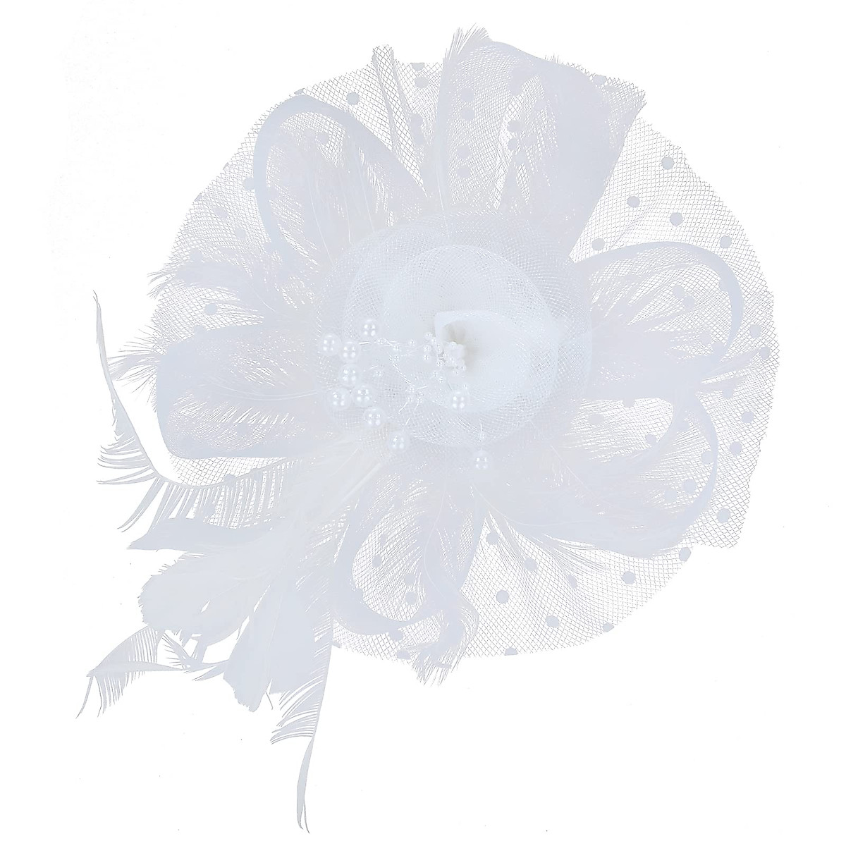 American Trends Fascinators Hat for Women Tea Party Hat Fashion Flower Feathers Headbands Derby Wedding Hat Hair Clip for Girls Women White