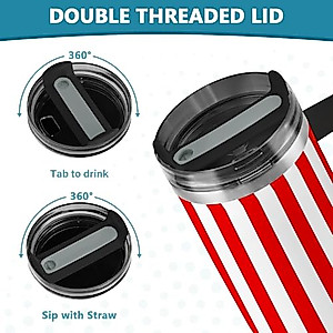 Flradish 40oz Tumbler with Handle, Red White Stripes Stainless Steel Tumbler with Lid and Straws Double Wall Vacuum Insulated Leakproof Coffee Travel Mug