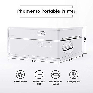Phomemo M02 Pocket Printer- Mini Bluetooth Thermal Printer with 3 Rolls White Sticker Paper, Compatible with iOS + Android for Learning Assistance, Study Notes, Journal, Fun, Work，White