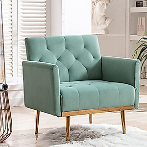 JOYBASE Velvet Accent Chair, Velvet Armchair, Mid Century Modern Chair with Metal Legs, Tufted Accent Chair, Comfy Reading Chair, Arm Chair for Living Room, Bedroom (Mint Green)