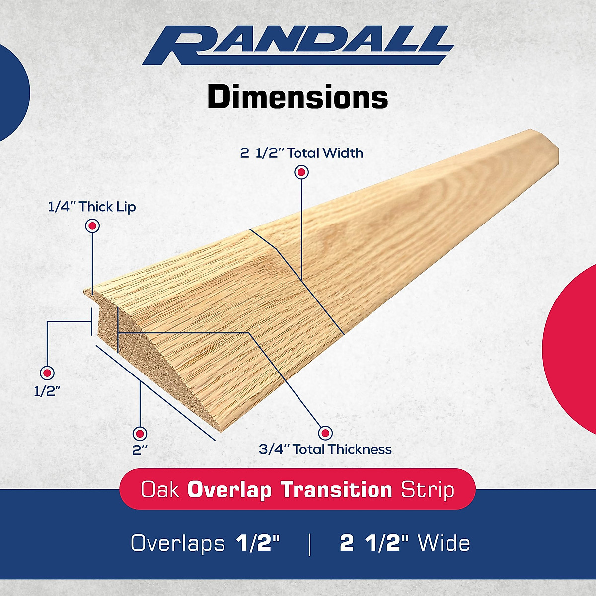Oak Overlap Transition Strip for 1/2" Material 2 1/2" Wide (3 FT)