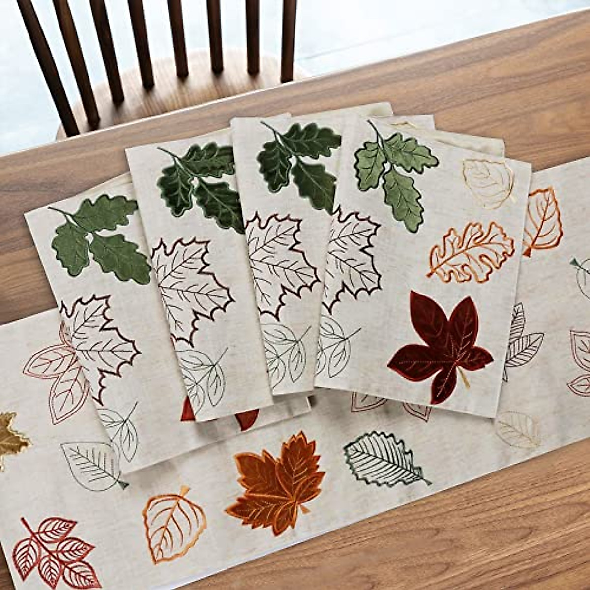 OWENIE Fall Table Runner 70 Inches Long, Embroidered Thanksgiving Table Runner for Fall, Autumn Harvest Farmhouse Linen Table Runner with Colorful Maple Leaves, 13 x 70 inches
