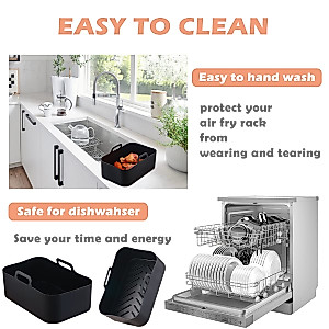 2 Pack Air Fryer Liners Silicone Pot for Ninja Foodi Dual DZ201 8QT / DZ090 6QT Air Fryer Accessories Reusable Air Fryer Silicone Liners Rectangle Air Fryer Basket for Oven Microwave, Black