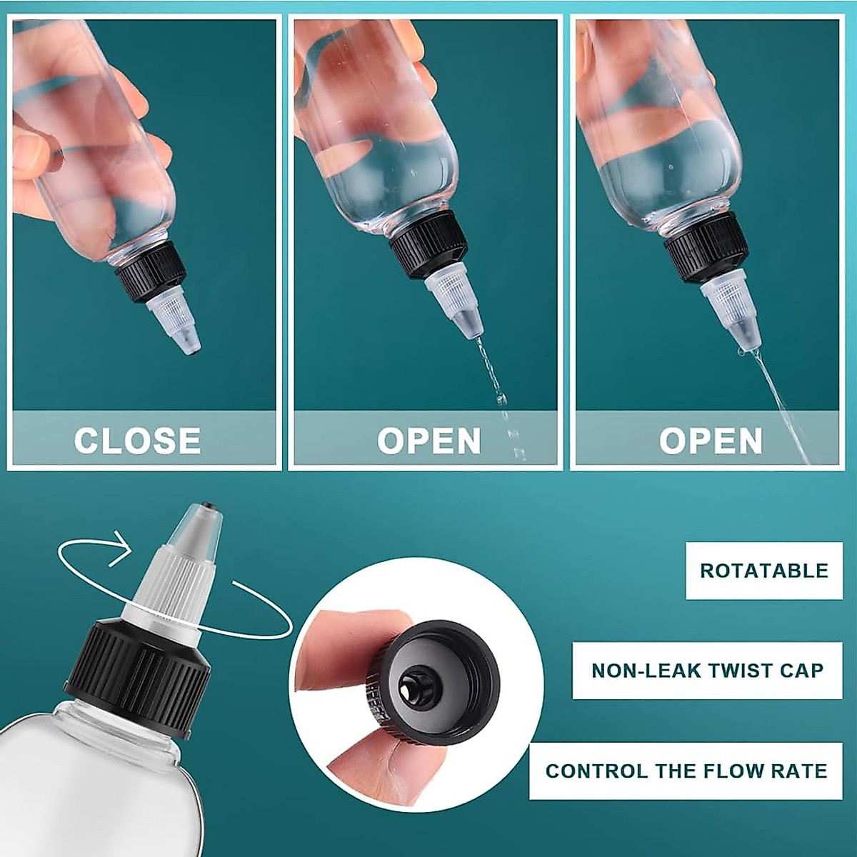 HUIZHU 10Pcs 2oz/60ml Plastic Dispensing Bottles with Twist Top Cap Boston Round LDPE Bottles,Twist Top Squeeze Bottles for Crafts,Kitchen,Household(60ml)