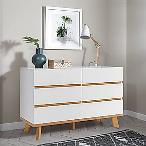 DHMAKER White Dresser, 6 Drawer Modern Double Dresser, Wide Chest of Drawers, Wooden Storage Cabinet for Bedroom, Entryway, Living Room, Hallway