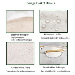 100L Waterproof Laundry Basket, Extra Large Laundry Hamper with Wooden Handle, Collapsible Toys Clothes Storage Basket for Laundry Room, Bathroom, Living Room