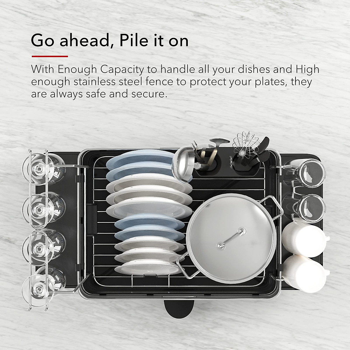 niffgaff Dish Drying Rack with Automatic Drainage System, Fingerprint-Proof Stainless Steel 304 Frame, A1908S-1