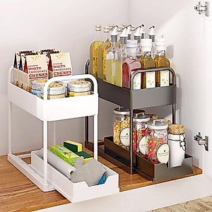 LONONE Under Sink Organizers and Storage Kitchen Under Sink Caddy Kitchen Sink Organizer 2 Tier Bathroom Organizer Under Sink Shelf,White