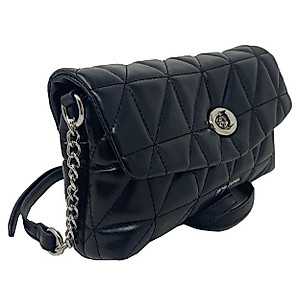 David Jones Paris Quilted Soft Faux Leather Chain Evening Party Shoulder Crossbody Bag (Black)