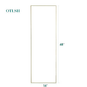 Otlsh 14"×48" Door Mirror,Full Length Mirror, Over The Door, Wall Mirror, Thin Frame, Aluminum Alloy, for Bedroom, Living Room, Entryway -Gold