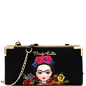 Authentic Cartoon Version Frida Kahlo Wallet Cross Body (Baby Frida Jungle - Black/Black)