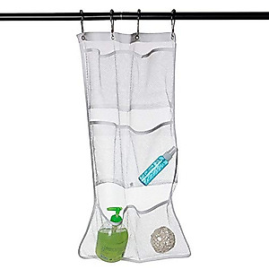 Lohas Select Quick Dry Mesh Pockets Fabric Bathm，Hanging Mesh Pockets Shower Organizer,Shower Hanging Mesh Organizer，Quick Dry Storage Bathroom Accessories with 6-Pocket, 4 Hooks