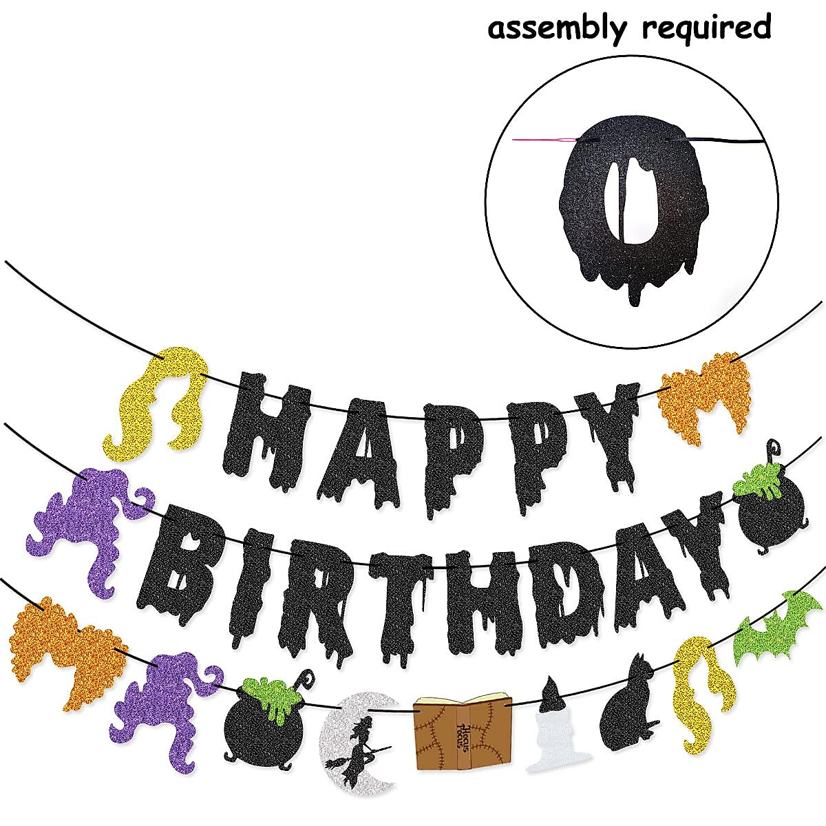 Hocus Pocus Happy Birthday Banner Garland Happy Birthday Cake Topper for Hocus Pocus Halloween Birthday Party Supplies Decorations