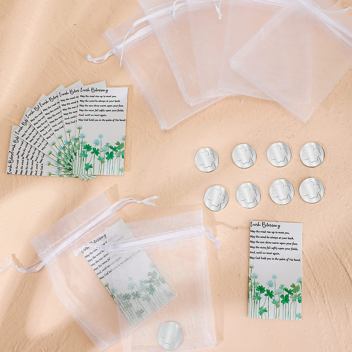 Fumete 30 Sets St Patricks Day Gifts Good Luck Pocket Tokens Irish Lucky Four Leaf Clover Coins with Blessing Cards and Bags Lucky Pocket Token for Family Friends Employee Coworkers Gifts(30 Pcs)