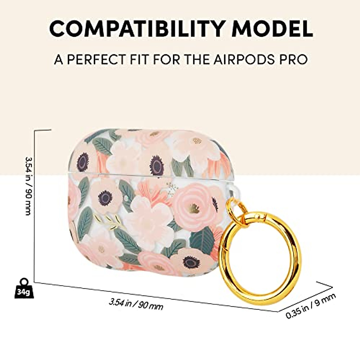 Rifle Paper Co. Airpods Pro Case Cover with Keychain [Wireless Charging Compatible] [Visible LED] Cute Case for Apple AirPods Pro with Floral Design, Anti Scratch, Slim, Shockproof - Wild Flowers
