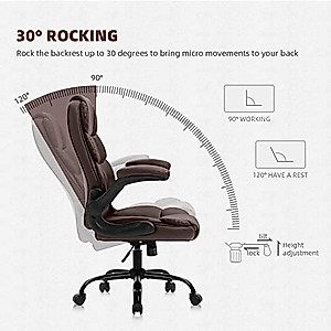 YAMASORO Executive Office Chair,Ergonomic Chair with Lumbar Support,Comfortable Computer Desk Chairs Flip up Arms and Wheels Swivel Task Chair, Brown