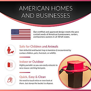 Double Flip & Double Slide get Double The Catch - Safe & Sanitary Kill or No Kill- Bucket Mouse Trap for 5 Gallon Bucket Lid - Mouse Trap Bucket Lid Mice Trap - Humane Rat Trap Bucket