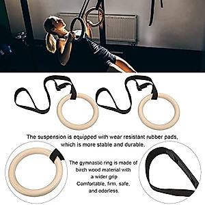 OUKENS Combination Fitness Products Gymnastic Rings, 1 Pair Wooden Gymnastic Rings with Adjustable Buckle Straps 330lbs Capacity for Home Gym