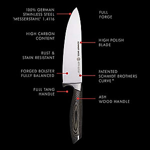 Schmidt Brothers - Bonded Ash 6" Chef Knife, Multipurpose Kitchen Cutlery Made with High-Carbon German Stainless Steel