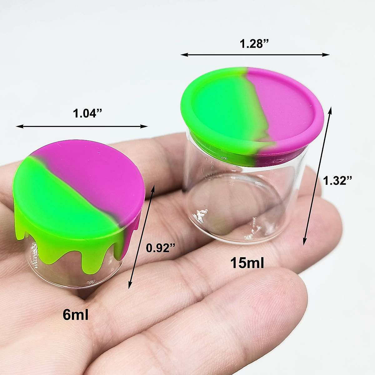 vitakiwi 6ml 15ml Glass Wax Concentrate Container Airtight Multi Use Oil Jars with Silicone Lid and Carving Tool (32PCS)