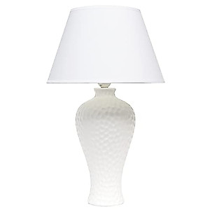 Simple Designs LT2004-WHT Hammered Stucco Curvy Ceramic Table Lamp, White