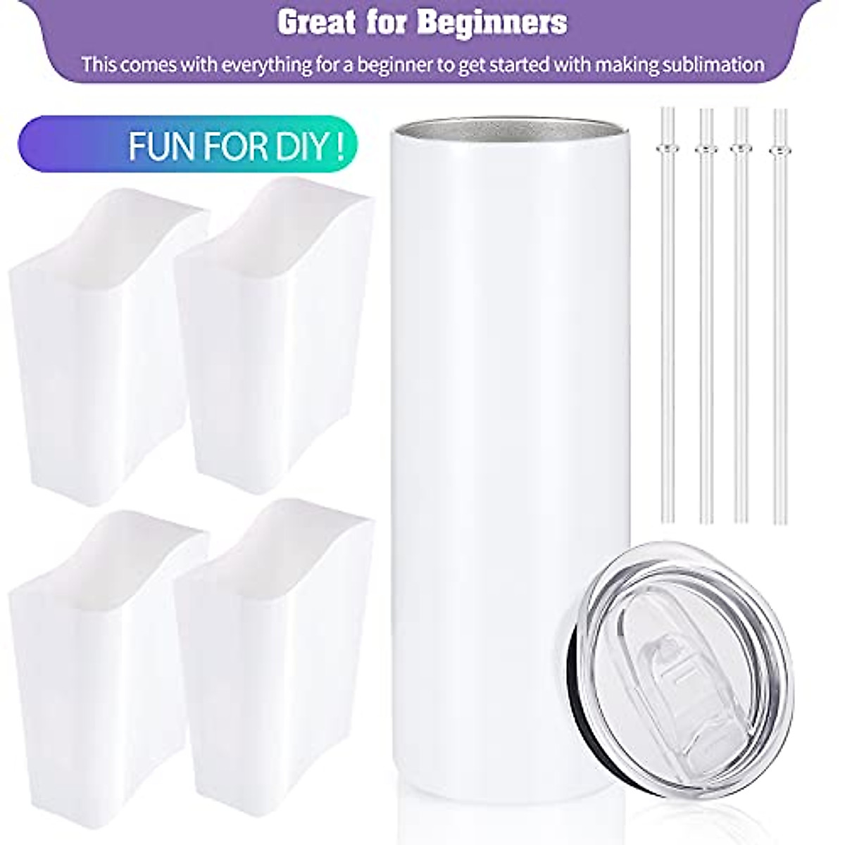 YOUKE OLA 8 Pack Sublimation Tumblers Bulk 20oz White Straight Blank Tumbler for Heat Transfer, Individual Gift Boxed, Stainless Steel Double Wall Insulated Cup with Shrink Wrap Sleeve, Heat Tape
