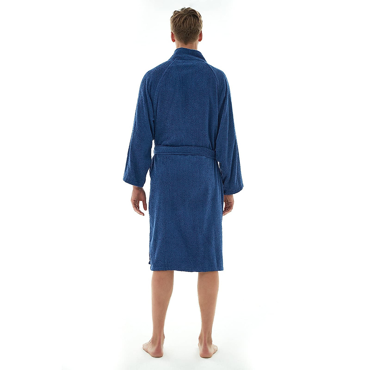 Ghui Terry Bathrobe Men,100% Cotton Terry Cloth Robes with Kimono Collar ,Thick Plush Towel Robe, Navy, XX-Large-3X-Large