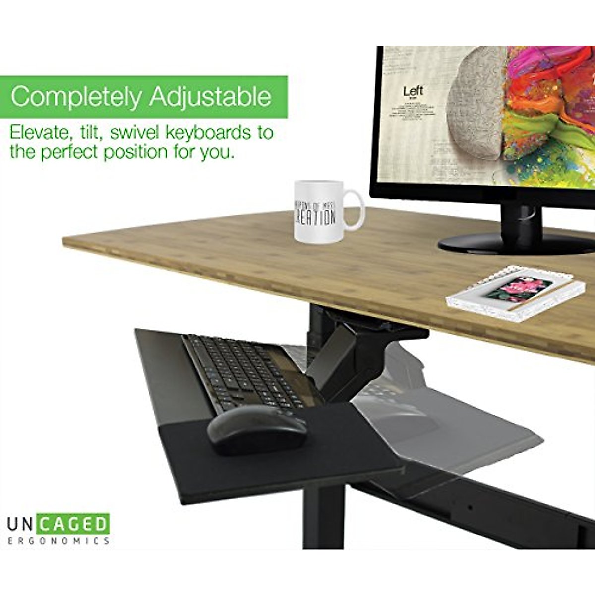 KT1 Ergonomic Under-Desk Computer Keyboard Tray adjustable height angle negative tilt sliding pull out platform swivels 360 slides office products furniture desktop accessories with mouse pad black