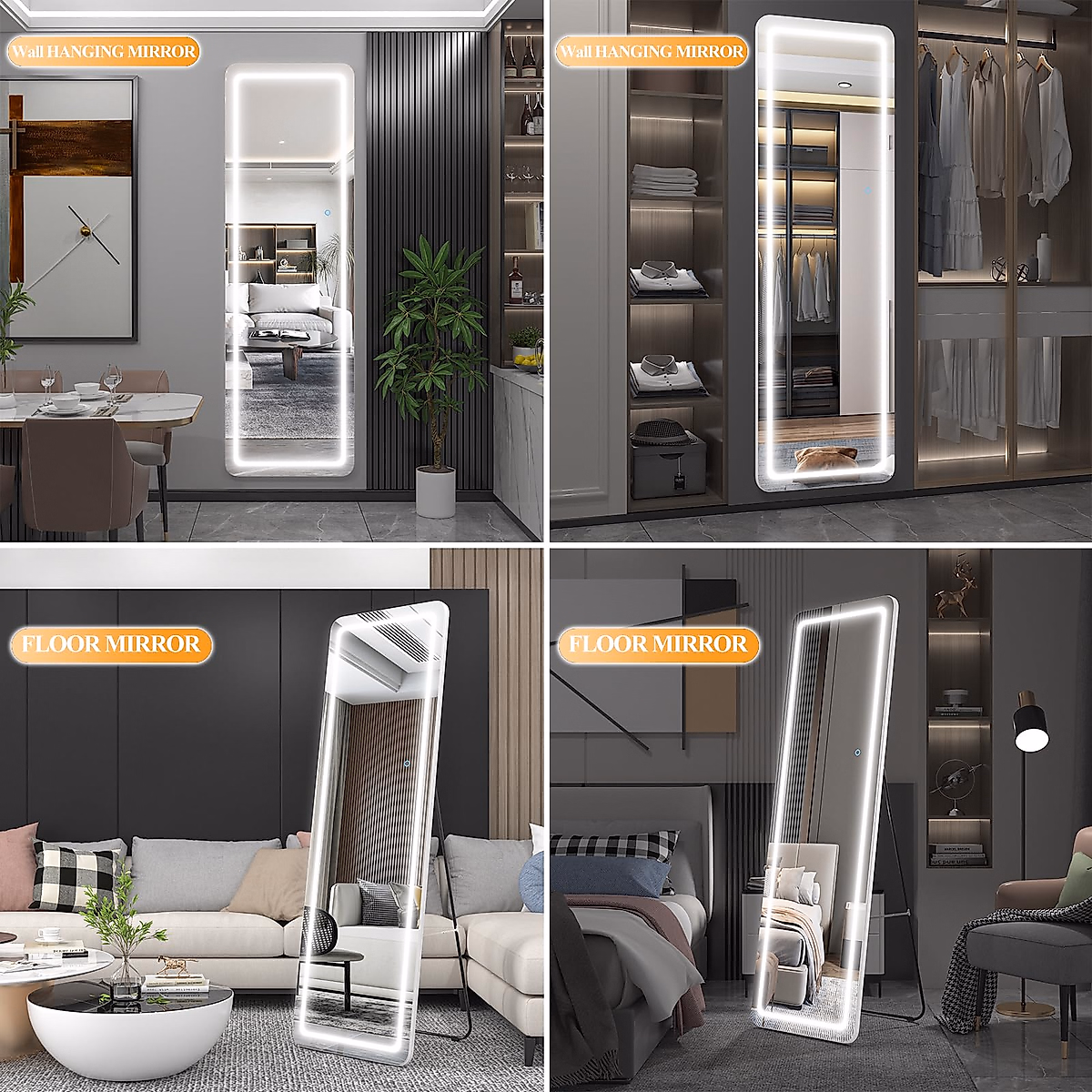 MTURIKIRI Full Length Mirror with Lights,59’’*20’’ LED Full Body Mirror,Wall Hanging Mirror,Free Standing Lighted Floor Mirror,Led Mirror Full Length for Bedroom with Dimming & 3 Color Modes