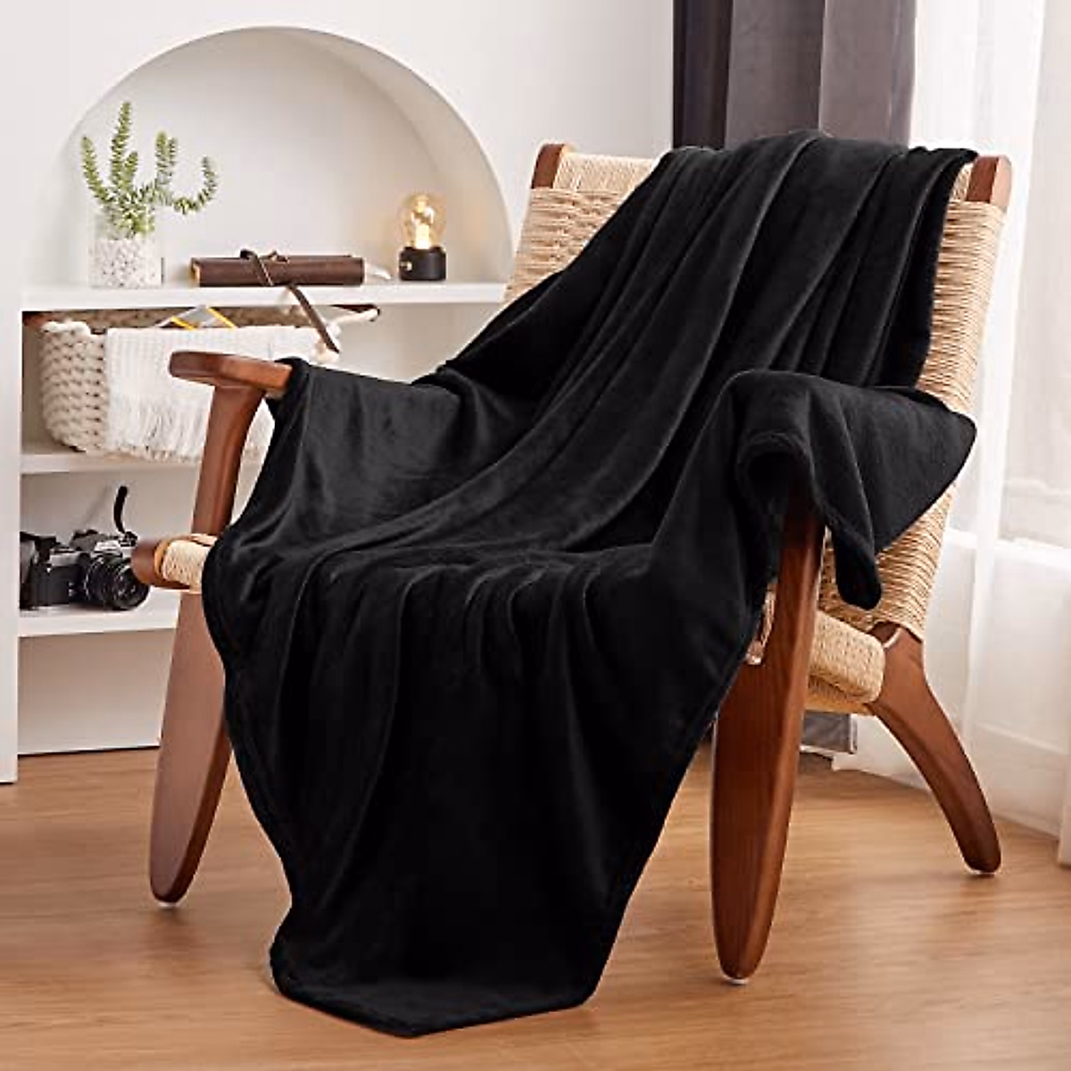 CozyLux Fleece Blanket King Ash Black 108" x 90", Super Soft Lightweight Microfiber Flannel Blankets for Travel Camping Chair and Sofa, Cozy Luxury Plush Fuzzy Bed Blankets