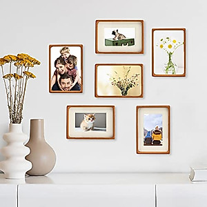 Youncewooder 6x8 Picture Frame, Display 4x6 Picture with Mat, Natural Teak Picture Frame Display Horizontal or Vertical for Tabletop and Wall