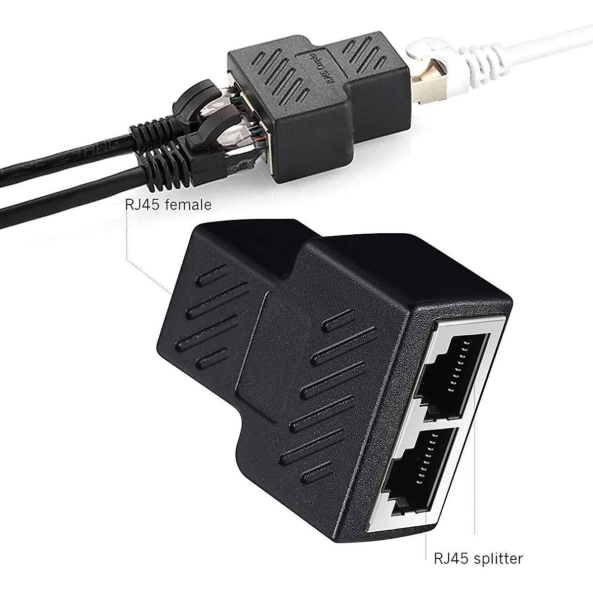 RJ45 Splitter Adapter, Minriu 1 to 2 Port USB to RJ45 Socket Adapter Interface Ethernet Adapter 8P8C Extender Plug LAN Network Connector for Cat5, Cat5e, Cat6, Cat7, Black 1