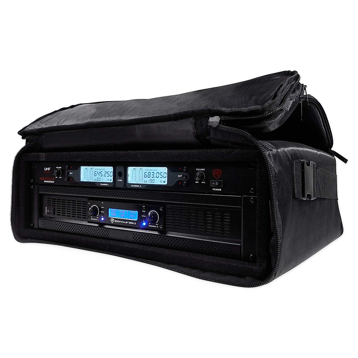 Rockville 3U Rack Bag Double-Sided Case with 16" Depth + Shoulder Strap (RRB35) Black