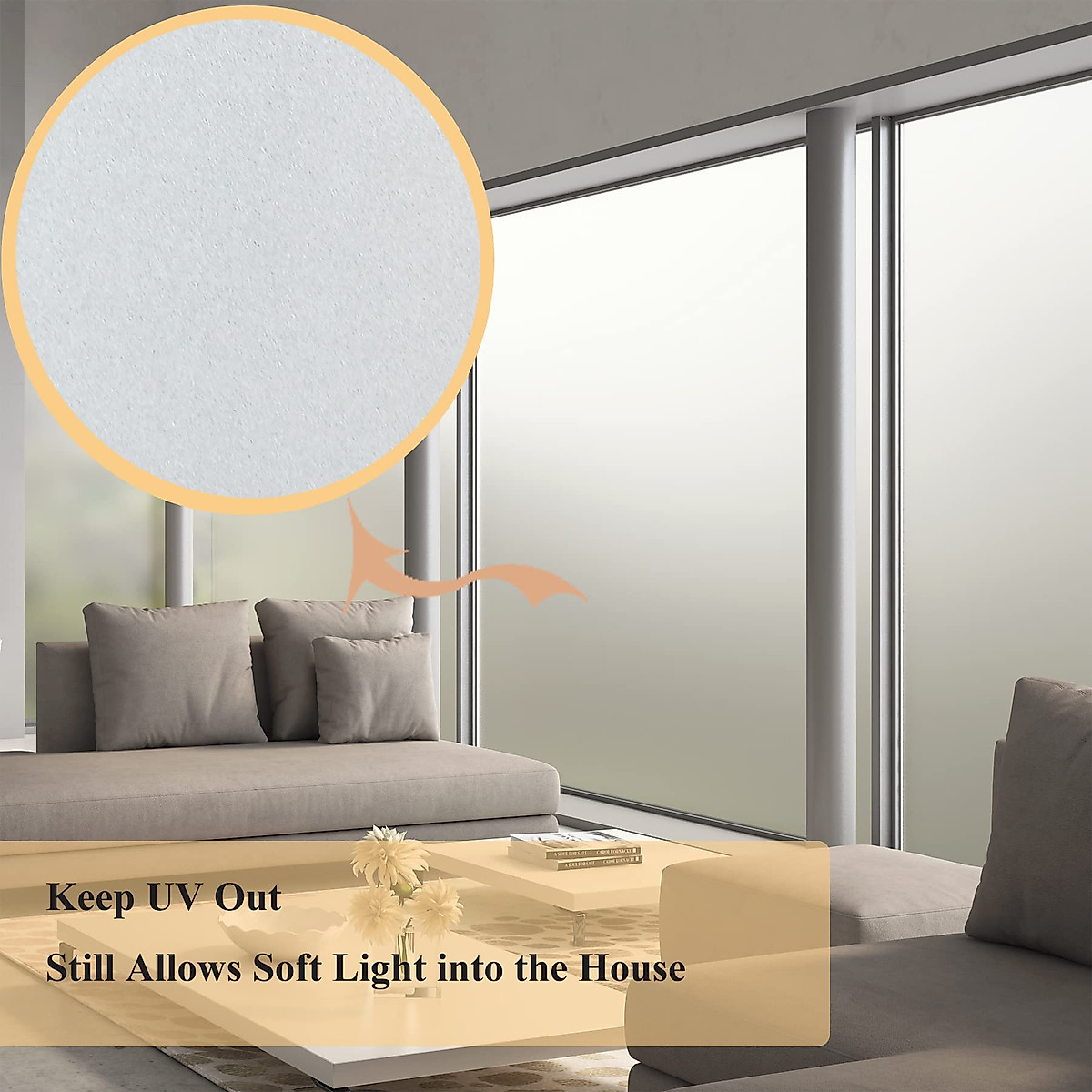 LONGYONG Window Privacy Film Frosted Glass Static Cling Window Film Non-Adhesive Frosted Window Film for Bathroom Home Office 17.5x79 Inches Pure