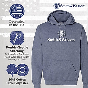 Smith & Wesson Farm & Firearms Official Licensed Apparel Men's Long Sleeve Solid Cotton-Poly Blend Graphic Logo Hooded Pullover Sweatshirt, Sizes S-2XL