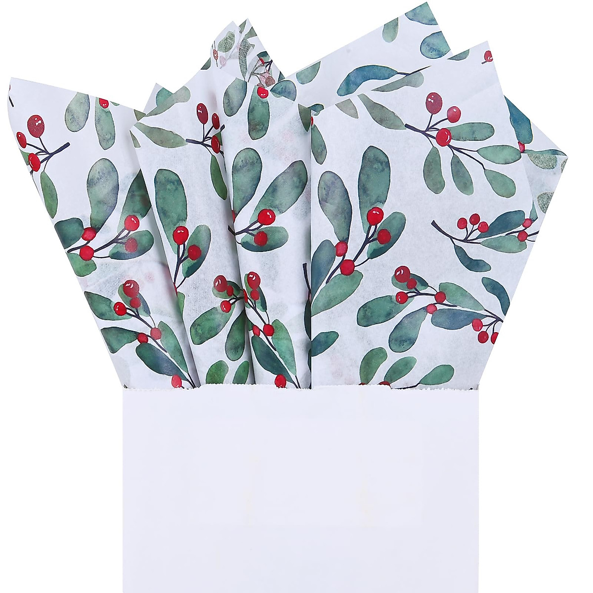 100 Sheets 20 * 14 Inches Christmas Tissue Paper for Gift Bags, Holly Berry Printed Tissue Paper for Gift Wrapping, Xmas Decorative Tissue for Birthday Wedding Winter Holidays DIY Craft