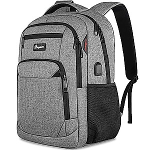 Laptop Backpack 17.3 Inch, School Backpack with USB Charging Port for teen boys, Unisex Large Travel Backpacks, Anti-theft Work Bookbags, Back to School College Backpack with Compartment, Grey
