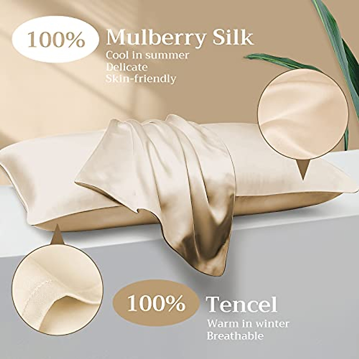 Lacette Silk Pillowcase for Hair and Skin, 22 Momme 6A Soft Silk Pillow Case with Hidden Zipper, Gift Box, 600 Thread Count, Double Side Silk/Wood Pulp Fiber, 1PC (Champagne, Queen Size 20"x30")…