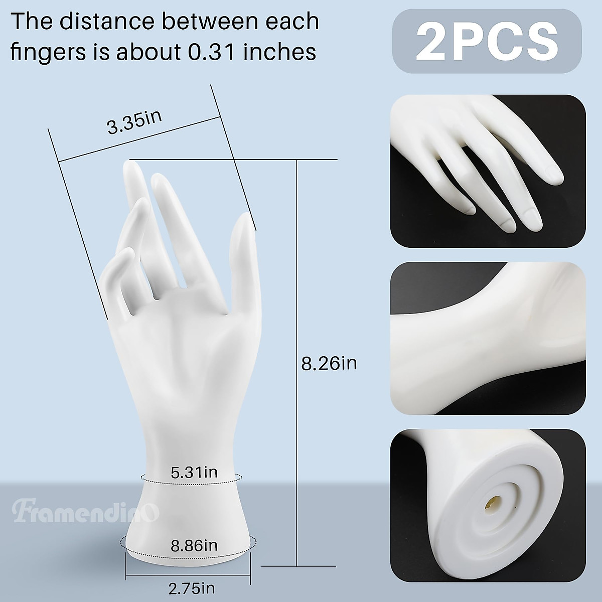 Framendino, Female Mannequin Hand Jewelry Display Holder Stand for Bracelet Necklace Ring Plastic (White, 2 Pack)