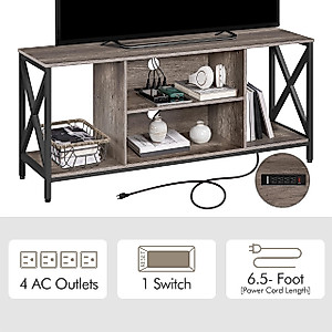 Yaheetech TV Stand for 65 Inch TV, Media Entertainment Center with Power Outlet for Living Room, Industrial TV Console with Side Shelves for PS Storage, Taupe Wood