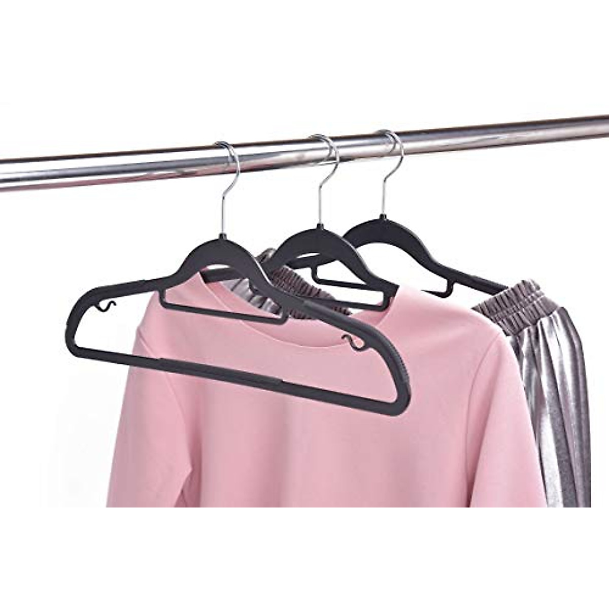Quality Hangers Clothes Hangers 50 Pack - Non-Velvet Plastic Hangers for Clothes - Heavy Duty Coat Hanger Set - Space-Saving Closet Hangers with Black Swivel Hooks - Functional Non-Flocked Hangers