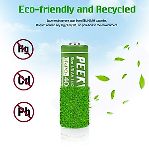 PEEKAYA (4-Pack) 14430 Rechargeable Battery LifePo4 3.2V 400mAh for Ourdoor Gardan Solar Light (1.7in), Eco-Friendly and Safe