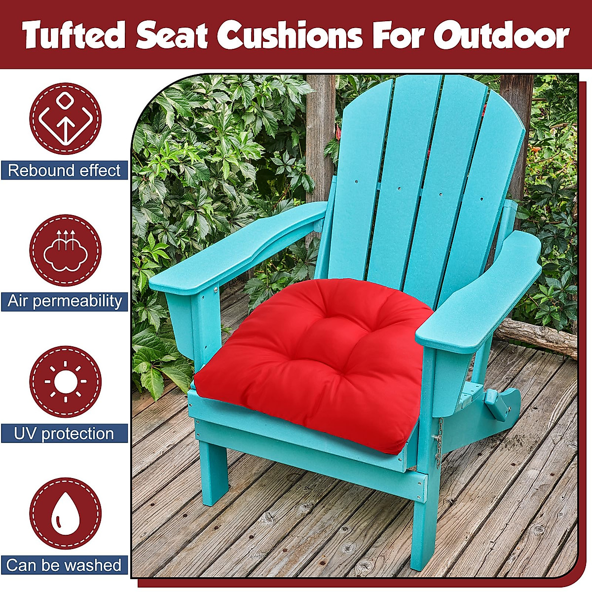 Barydat 4 Pcs Outdoor Chair Cushions 18.9 x 18.9 Inch Patio Furniture Cushion Overstuffed Seat Cushion Chair Pad with Round Corner for Indoor Chair(Red)