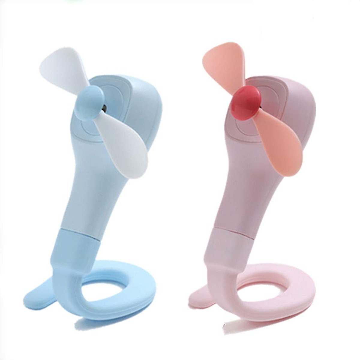 Kbinter Woman Man Boy Girl Mini Handheld Stroller Fan, 500mAh Portable Baby Car Seat Fan Flexible Tripod Fix Clip on Stroller, USB or Battery Powered Rechargeable Desk Fan 2 PACK (BLUE+PINK)