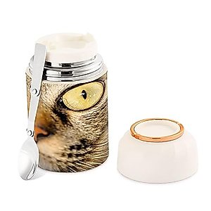 CUPADA Siberian Cat Funny Food Jar, Kitten Face Cute Insulated Hot Food Jars Vacuum 17OZ with Folding Spoon for Work Trip Picnic Camping