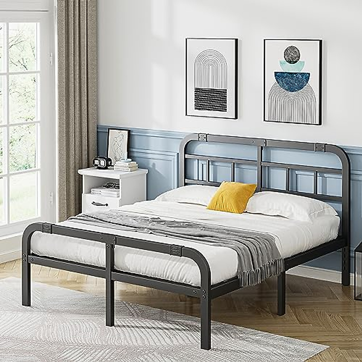 Artimorany California King Bed Frame with Headboard and Footboard, 14 Inch High, 3500 Pounds Heavy Duty Metal Slats Support for Mattress, No Box Spring Needed,Noise-Free, Black