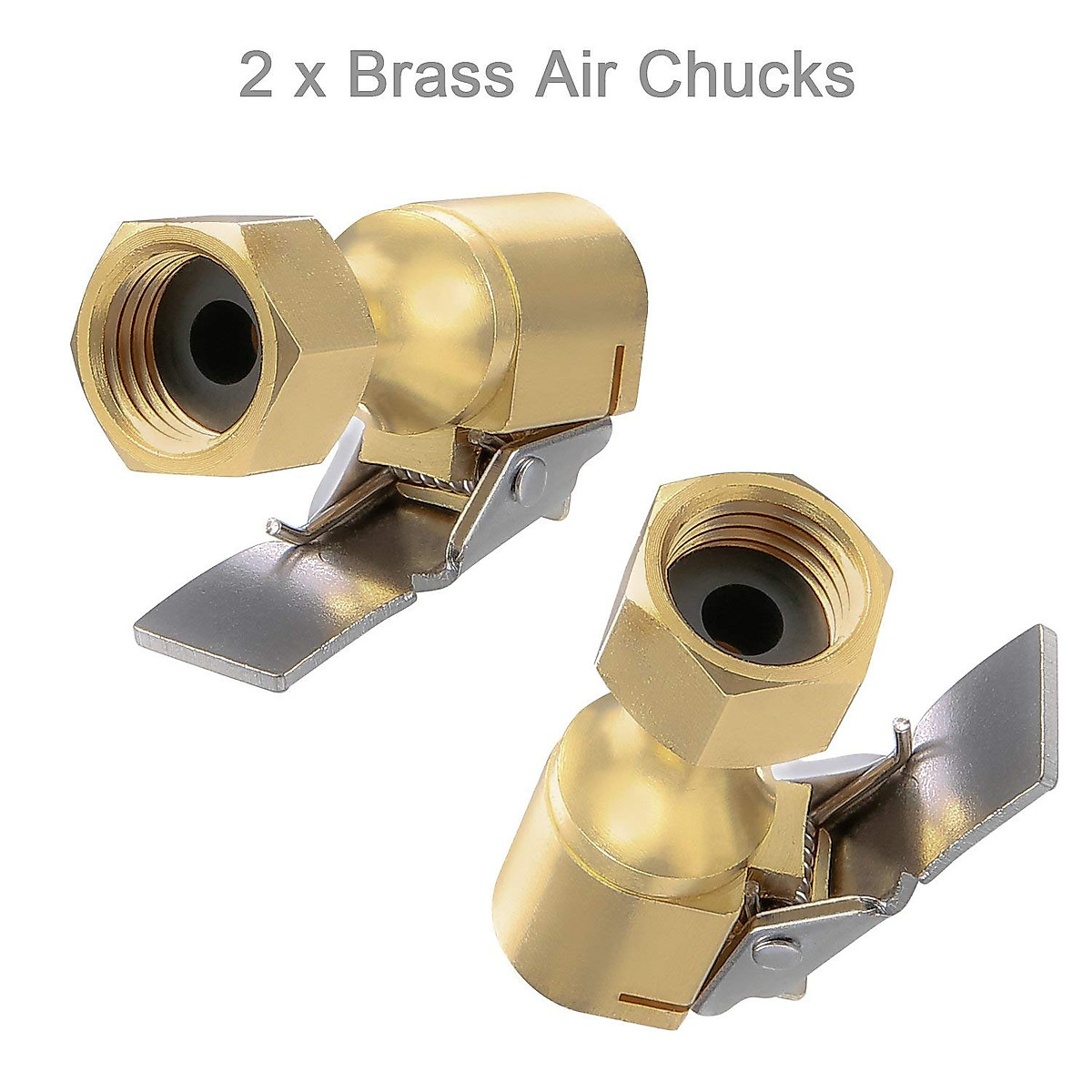 AstroAI Air Chuck, Heavy Duty Closed Flow Lock On Tire Chuck with Clip for Inflator Gauge Compressor Accessories, Yellow, 2 Pack