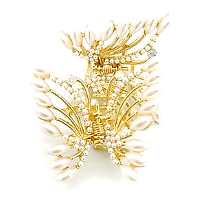 Metal Pearl Butterfly Small Hair Claw Clips for Girls and Women Vivid Butterfly Metal Hair Clips Wedding Décor (2 PCS)