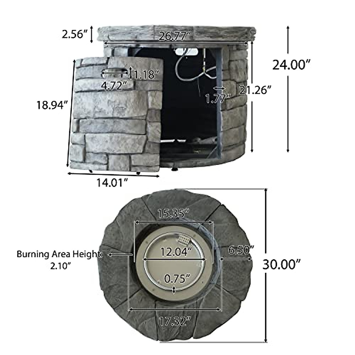 Christopher Knight Home Angeles Outdoor Circular Fire Pit - 40,000 BTU, Grey