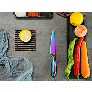 WELLSTAR Rainbow Kitchen Utility Knife 5 Inch, Super Sharp Fine Edge Fruit Vegetable Slicing Knife with German Stainless Steel Forged Blade and Titanium Coating – Small Multipurpose Knife